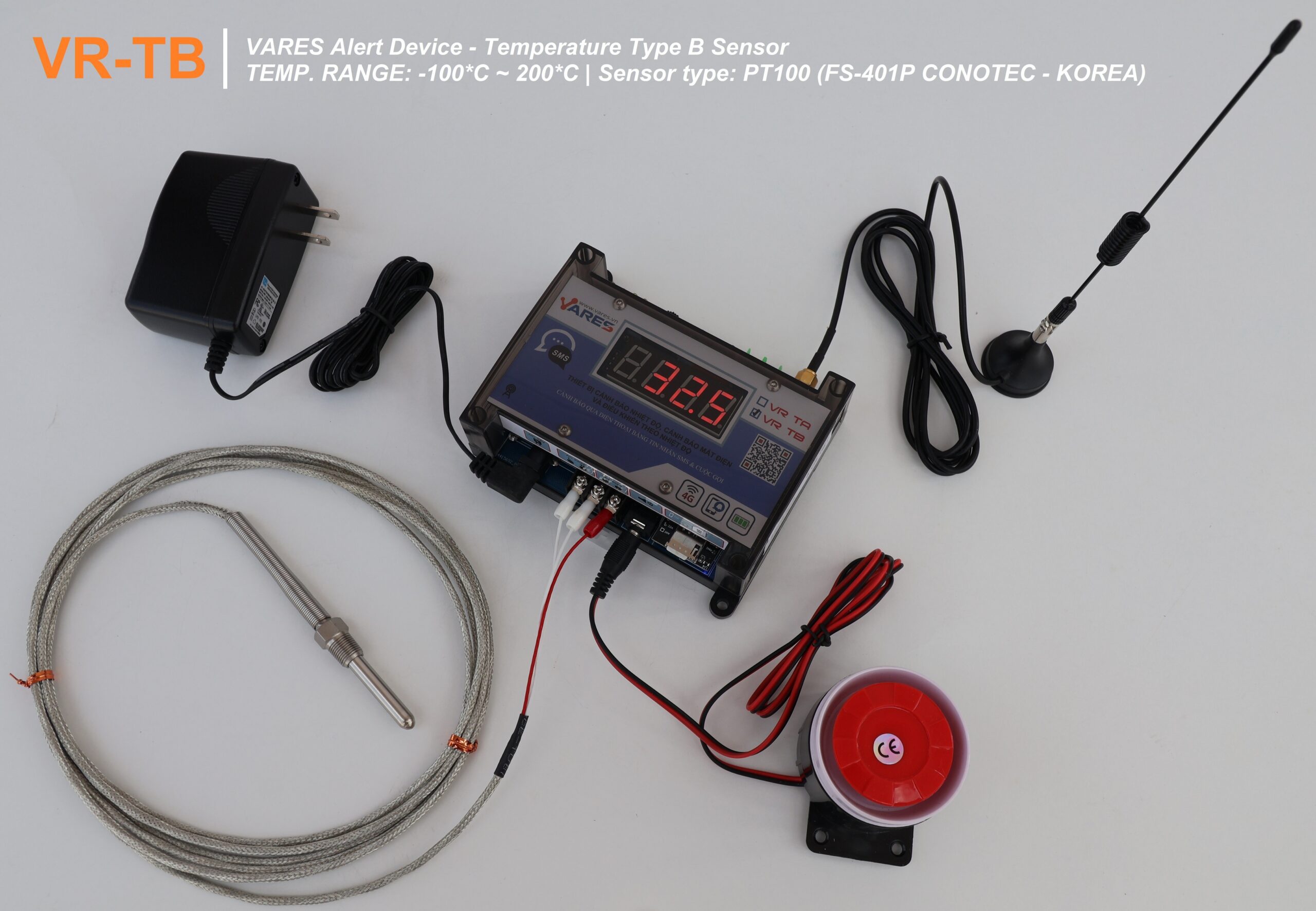 [VR-TB] Cảnh Báo Nhiệt Độ và Mất Điện qua điện thoại, Cảm biến PT100 của Korea (-100 đến 200 độ ...